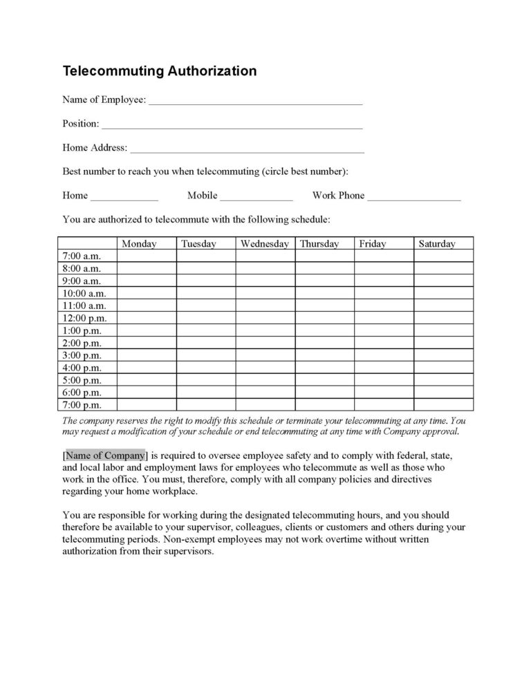 Work From Home | Telecommuting Authorization Form Sample - MyHRConcierge